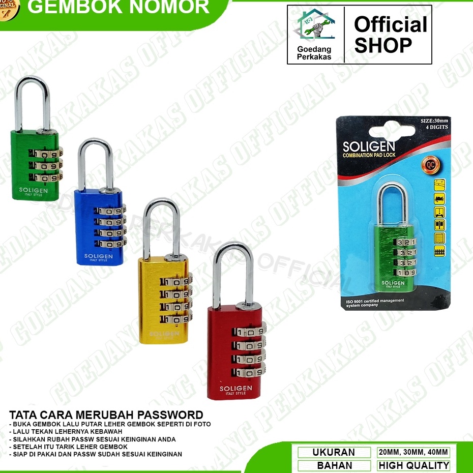 Jual Jual Gembok Nomor 4 Digit Soligen Gembok Angka Pin Digital 20MM ...