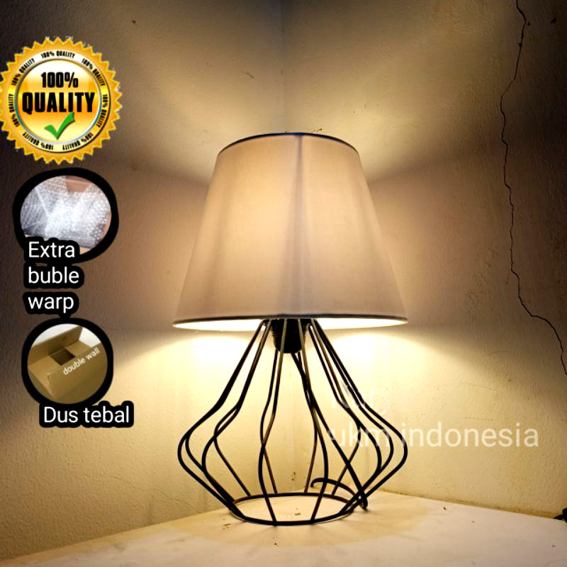 Jual Lampu hias kap kain meja nakas kaca cermin rias kerja baca belajar unik minimalis elegan ...