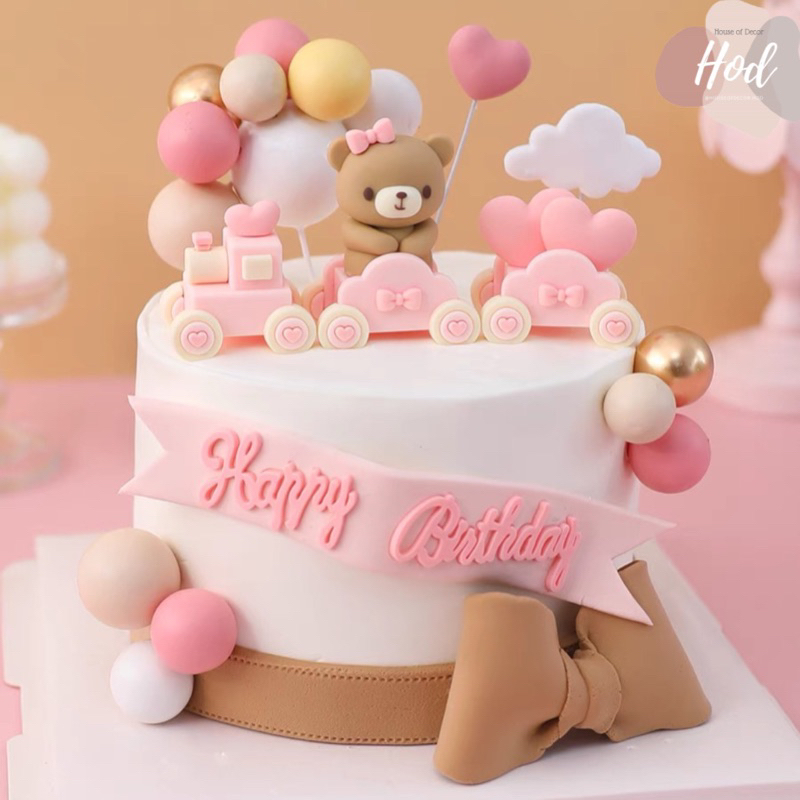 Jual Topper Teddy Train Hiasan Kue Kereta Bear Train Pink Blue Baby ...