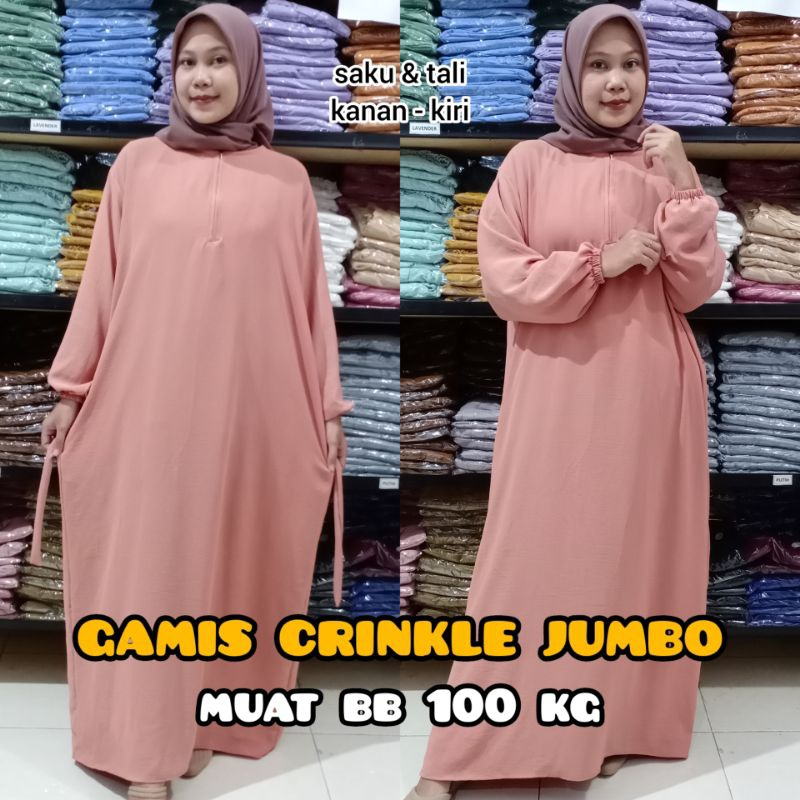 Jual Gamis crinkle super jumbo polos busui - ada saku dan tali samping ...