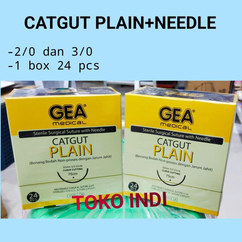 Jual PER BOX Catgut Plain + Needle/Catgut Plain 2/0 dan 3/0 isi 24 pcs ...