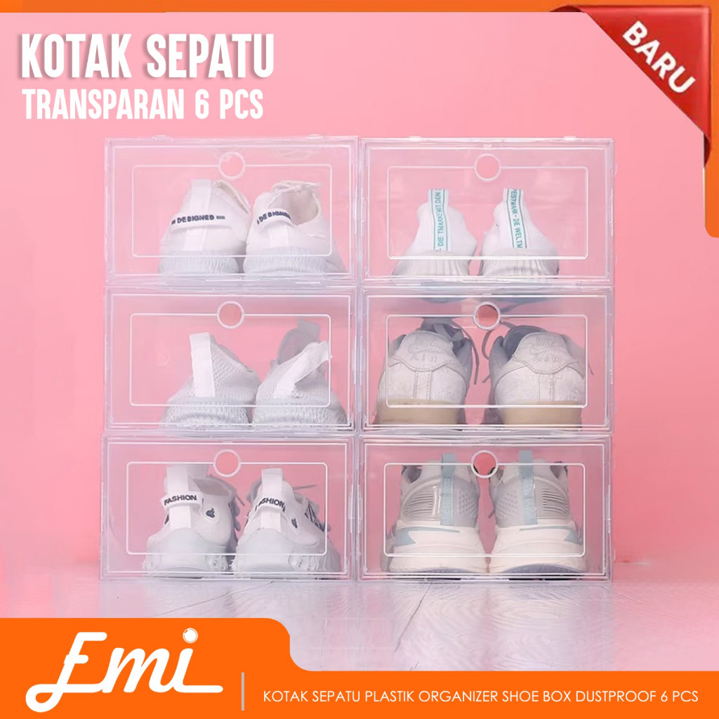 Jual Tempat Kotak Sepatu Plastik Organizer Shoe Box Dustproof 6 PCS ...