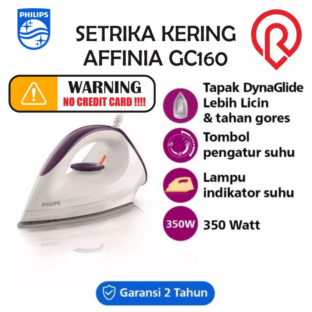 Jual SETRIKA PHILIPS GC160 / GC-160 / GC 160 (350 WATT / AFFINA / DRY IRON) GARANSI RESMI ...