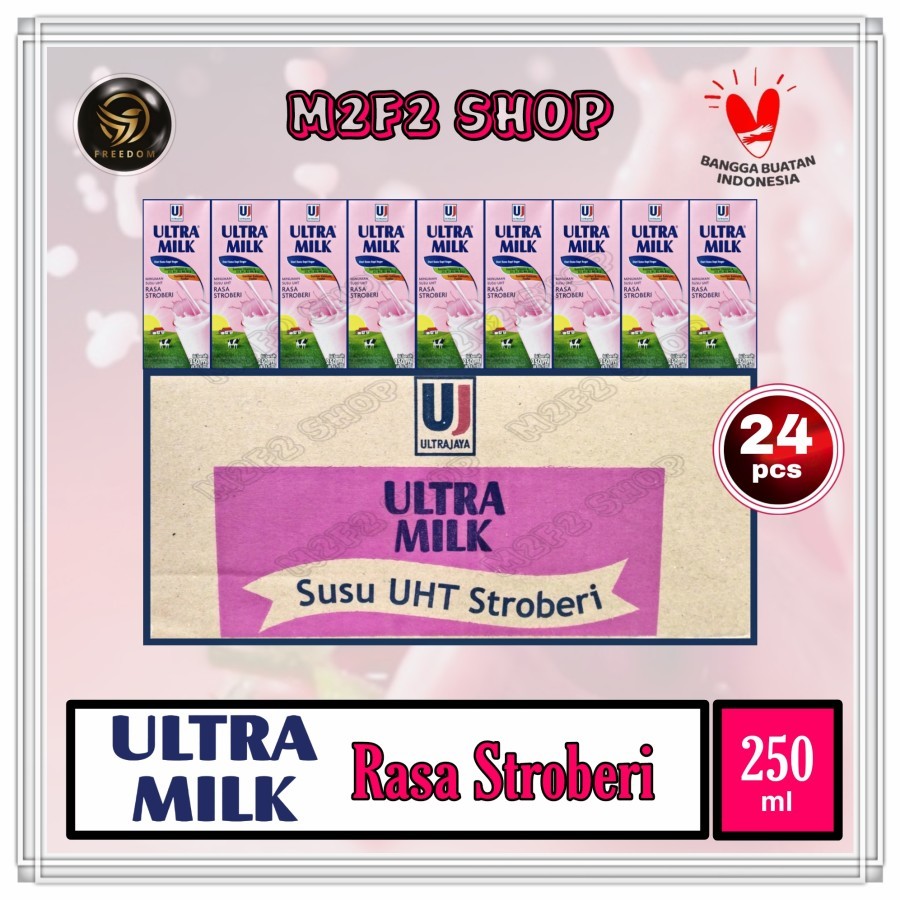 Jual Susu Ultra Milk Rasa Stroberi Kotak UHT | Strawberry - 250 ml ...