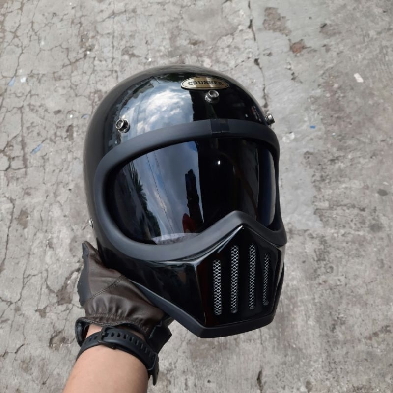 Jual Helm Cakil Full Black Glossy with Inner Visor custom by ...