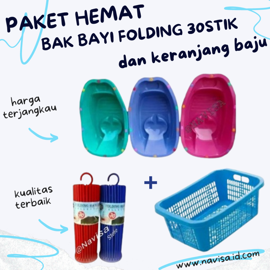 Jual ( Paket Hemat ) Bak Mandi Bayi + Keranjang Baju Segi + Folding 30 ...