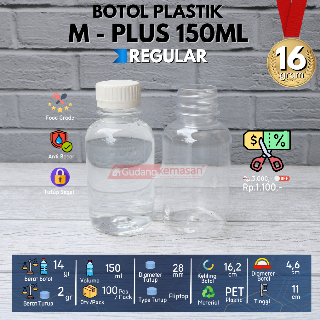 Jual Botol plastik PET 150ml M - plus minuman mineral jus susu kopi ...