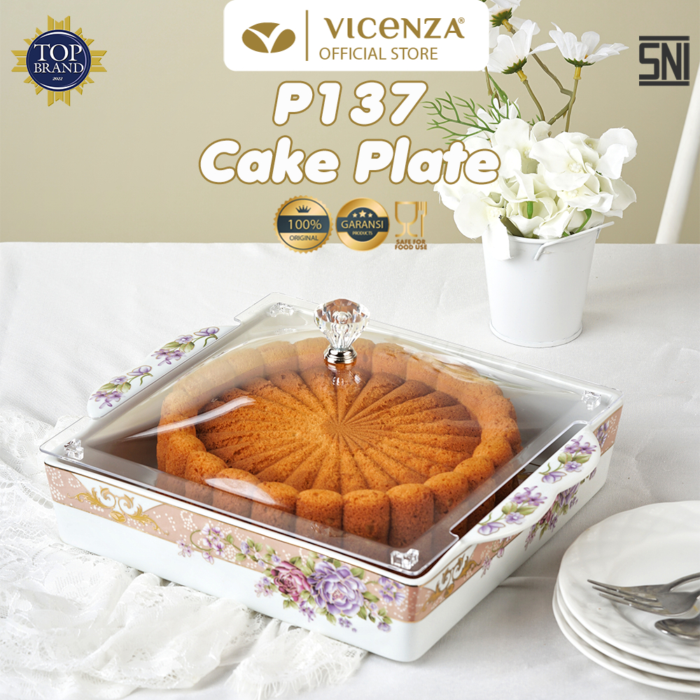 Jual Vicenza Square Cake Plate Tempat Kue Roti P137 Motif | Shopee ...