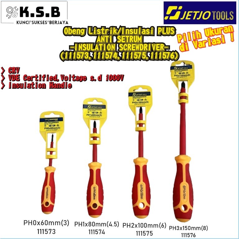 Jual Obeng Listrik/Insulasi PLUS/ Insulation Screwdriver PLUS JETJO ...