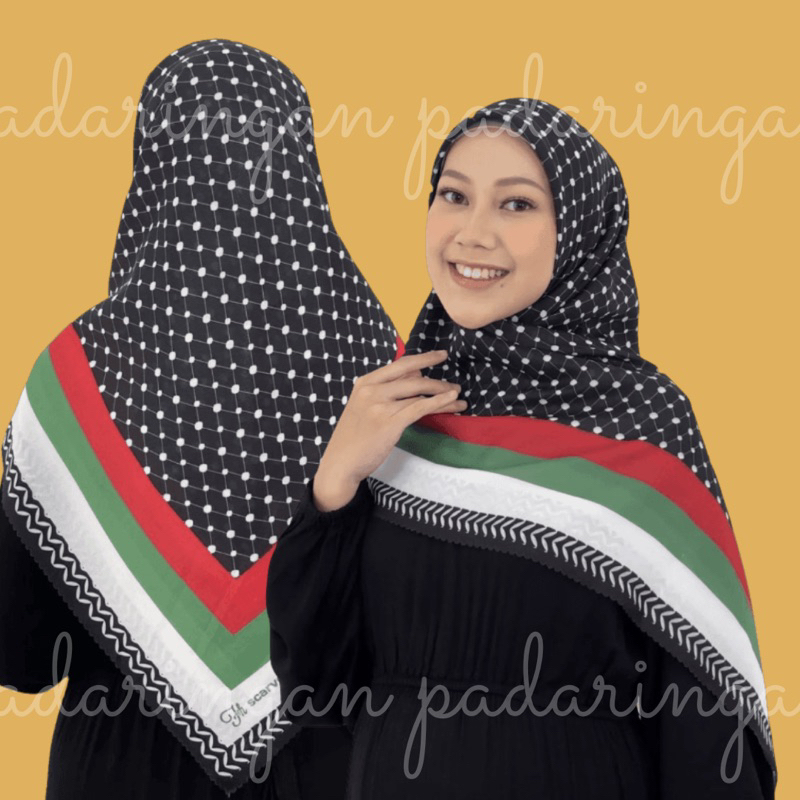 Jual hijab segi empat Palestina polkadot hitam | jilbab segi empat ...