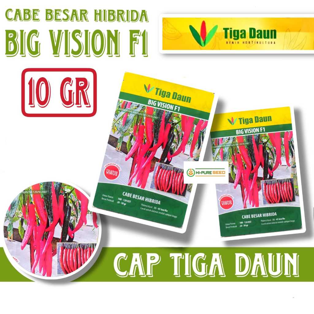 Jual Benih Cabe Cabai Besar Big Vision F1 Isi 10 Gram Cap Tiga Daun ...