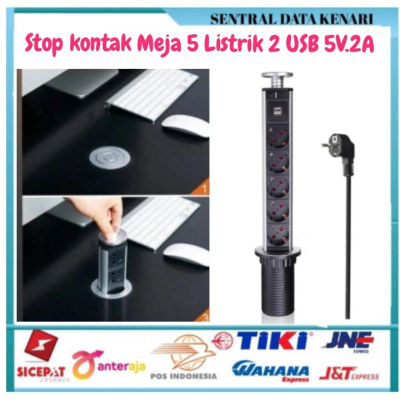 Jual stop kontak listrik meja tanam tarik pop up colokan 5 listrik 2 ...