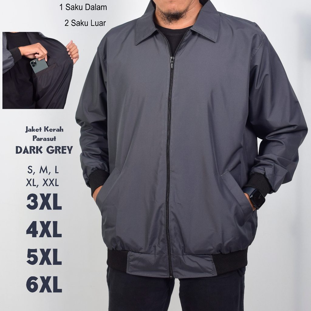 Jual Jaket Kerah Motor Dark Grey Parasut Pria Jumbo Big Size S M L XL ...