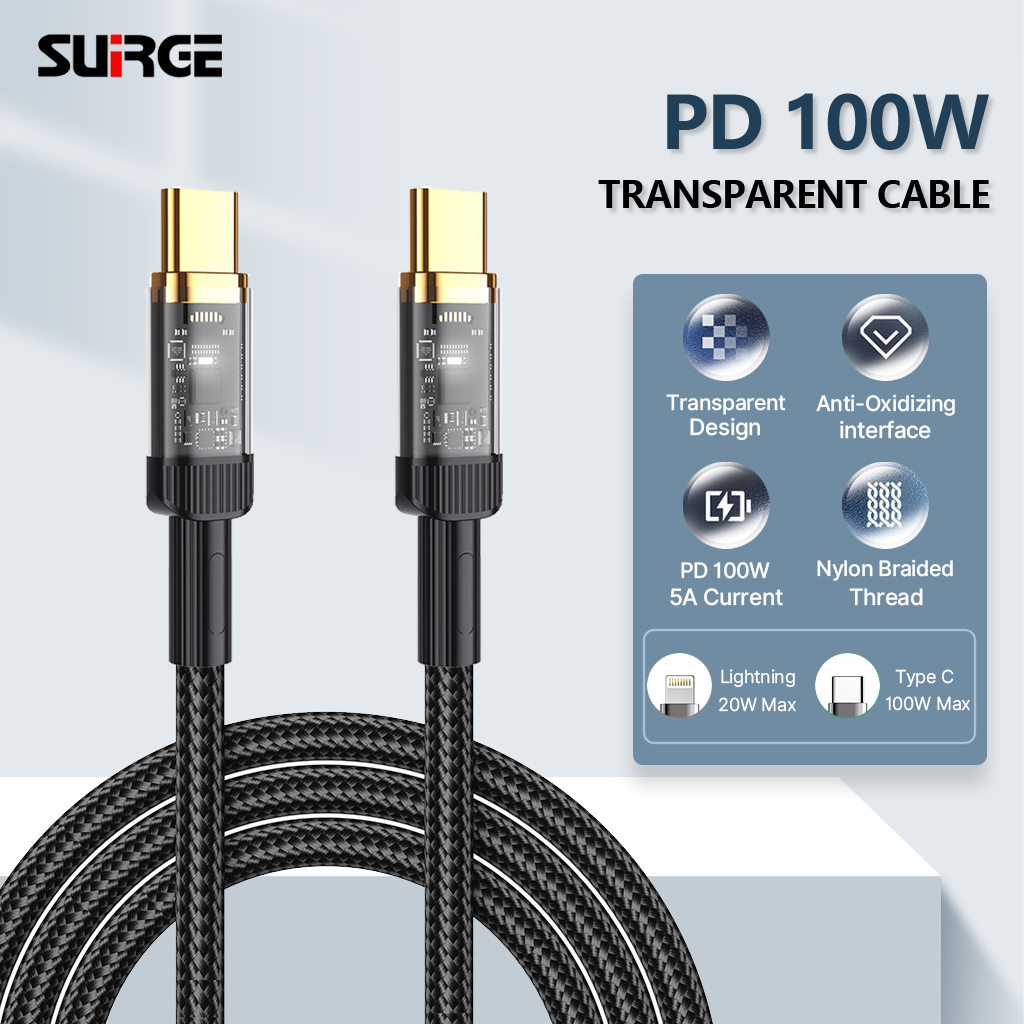 Jual SUIRGE 100W 5A Transparent Cable USB C to USB C Display LED Cable ...