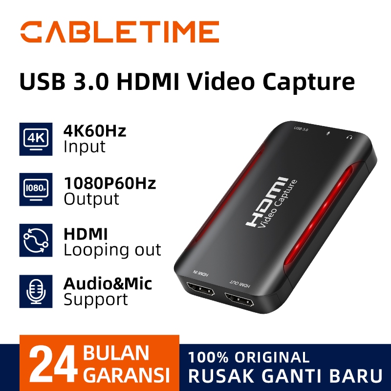Jual CABLETIME Video HDMI Capture Card 4K For Live Streaming Recording ...