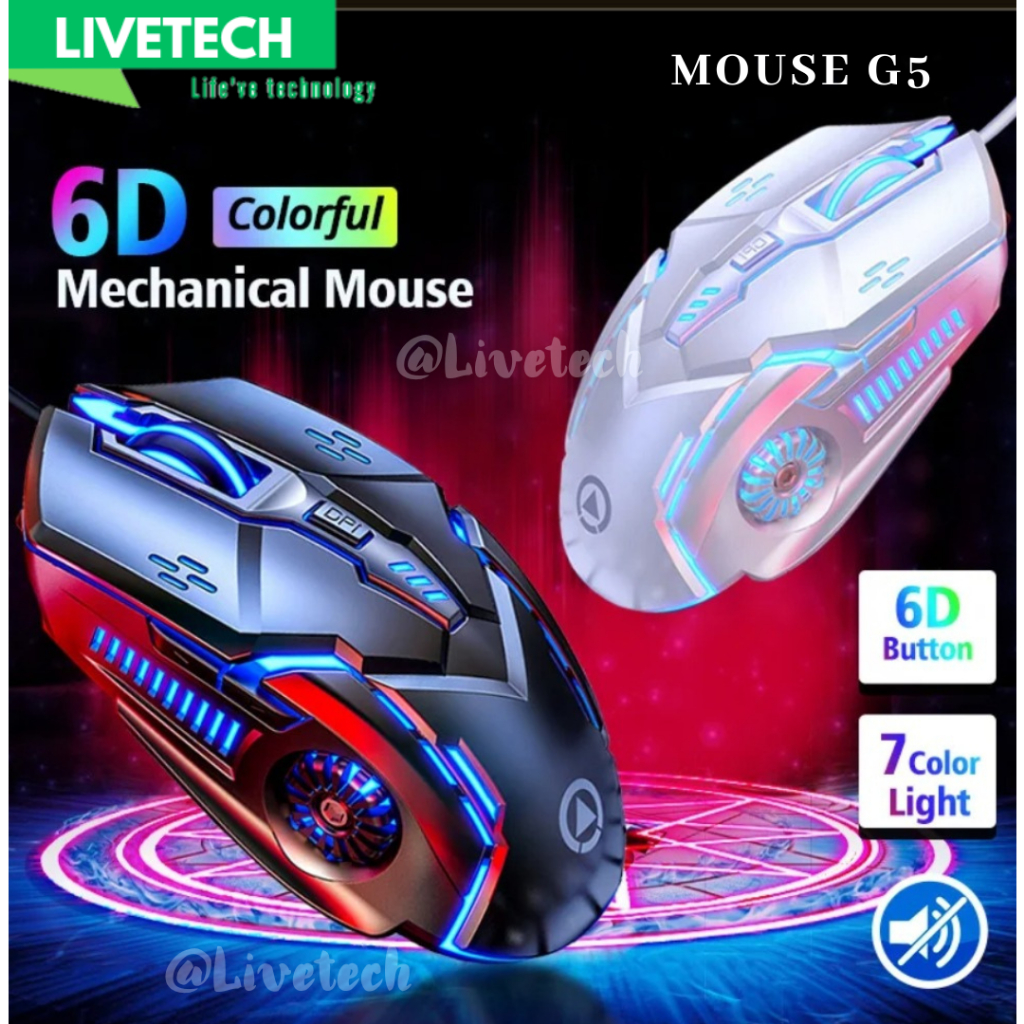 Jual LIVETECH Mouse Gaming RGB Wired Kabel USB Up To 3200 DPI RGB LED Berubah Warna Mause Game ...