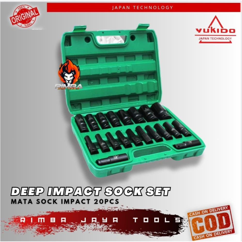 Jual Yukido Mata Socket Extention Impact Socket 20 pcs 8 MM - 32 MM Kunci Sok Impact 1/2" Sock ...