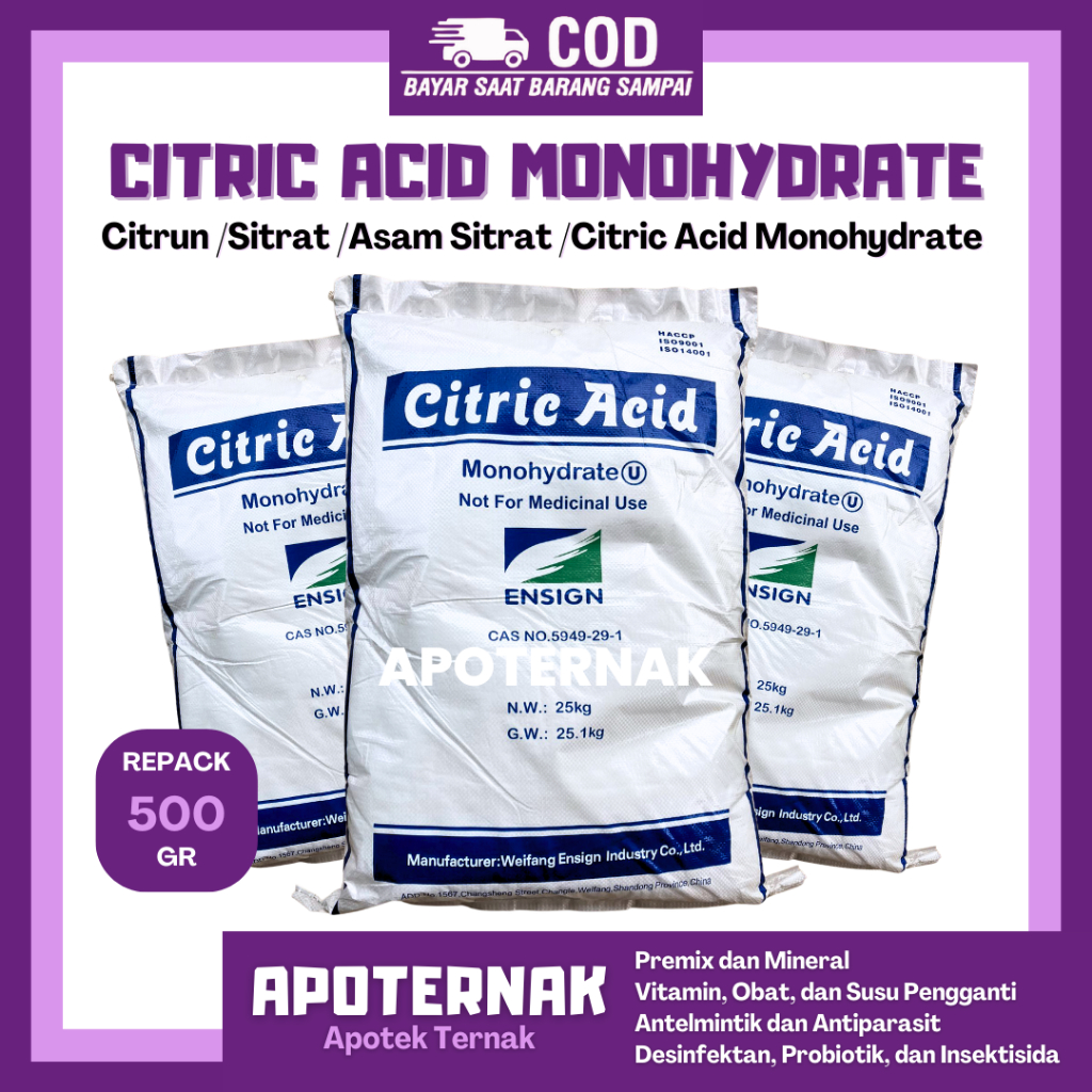 Jual CITRIC ACID FOOD GRADE 500gr - Sitrun - Citrun - Sitrat - Sitrun ...
