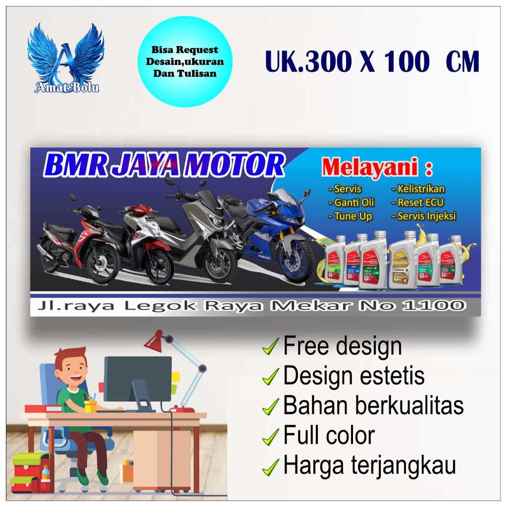 Jual cetak spanduk banner BENGKEL SERVICE DAN OLI UKURAN 300X100 CM ...