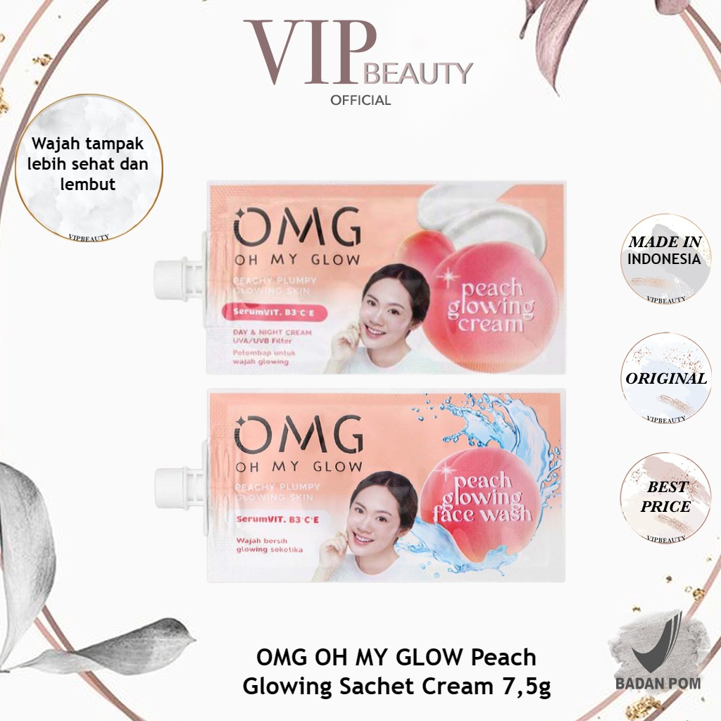 Jual OMG OH MY GLOW Peach Glowing Sachet Cream 7,5g | Face Wash 9g | Shopee Indonesia