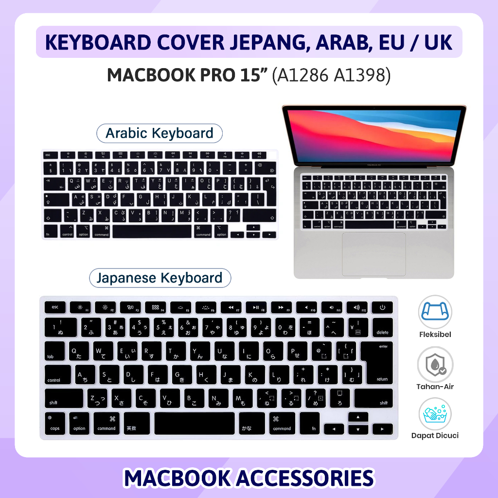 Jual Keyboard Cover MacBook Pro 15 inch A1286 A1398 Arab Jepang Eropa ...