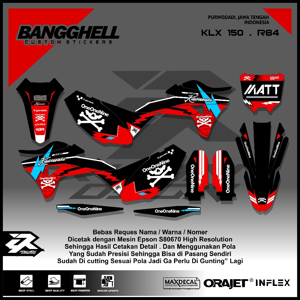 Jual DECAL KLX GORDON / STIKER DECAL KLX GORDON / DESAIN TERBARU ONE ...