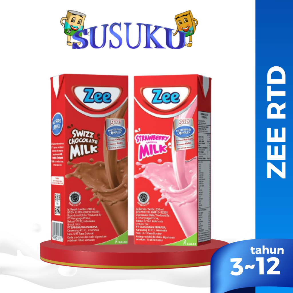 Jual Zee UHT Susu Cair Ready To Drink Rasa Cokelat/Strawberry 200ml ...