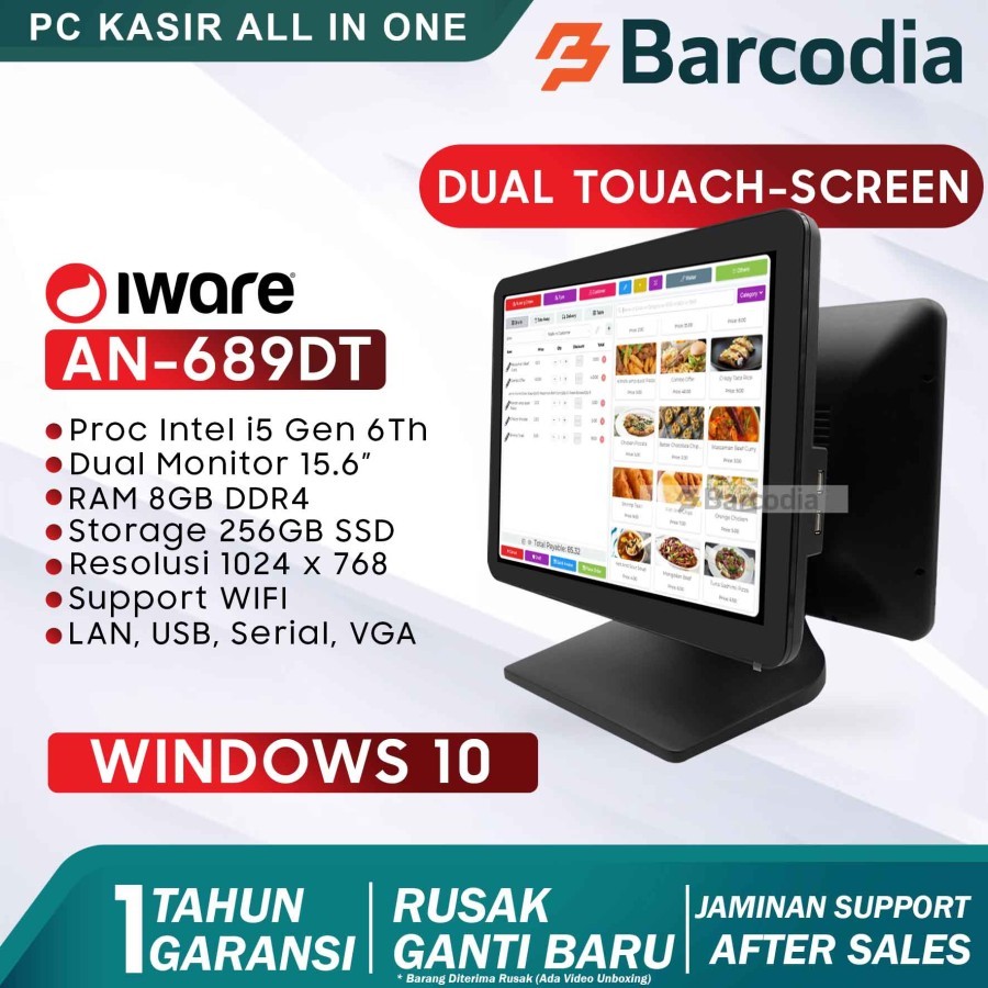 Jual BARCODIA Iware AN-689DT Mesin Kasir PC All In One Core i5 Dual Monitor Touchscreen | Shopee ...