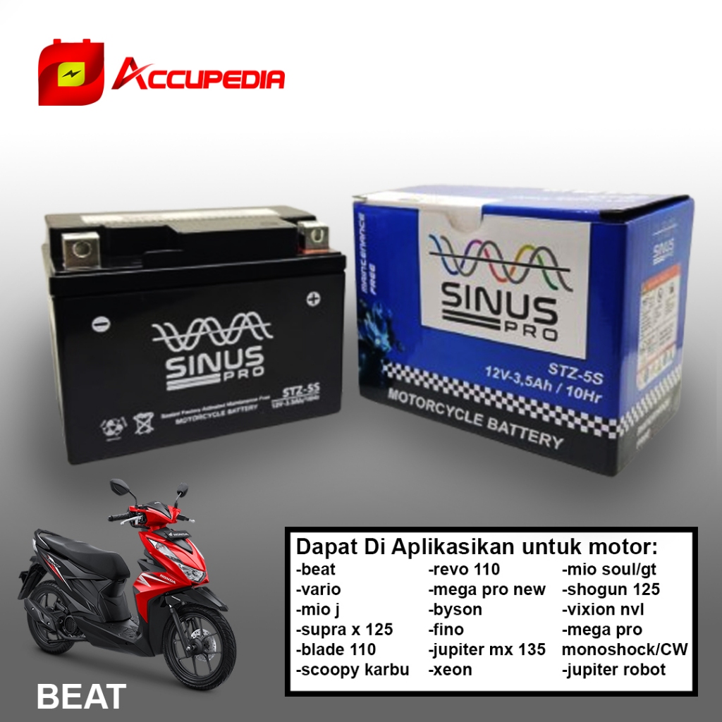 Jual Aki motor beat vario mio revo accu STZ5S sinus pro original | Shopee Indonesia