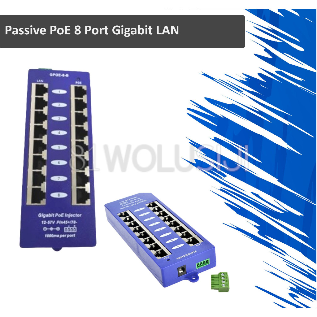 Jual Passive PoE injector 8 Port Gigabit LAN / Gigabit PoE Injektor ...