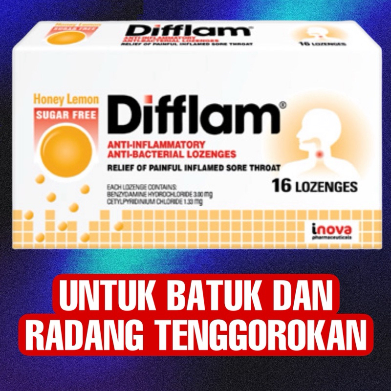 Jual Difflam Anti Inflammatory Anti Bacterial 16 Lozenges Batuk Radang ...