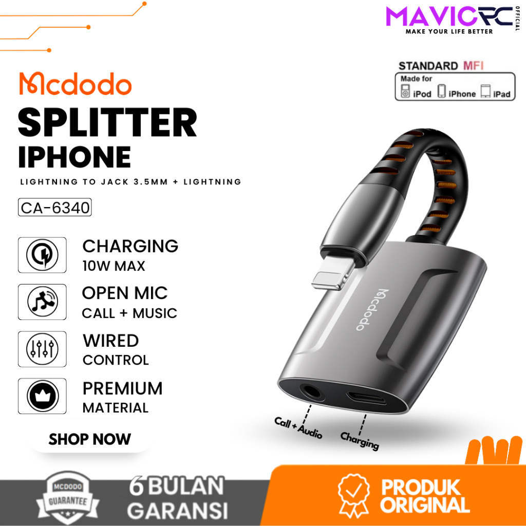 Jual MCDODO CA-6340 Converter Splliter Lightning Iphone To Jack 3.5mm ...