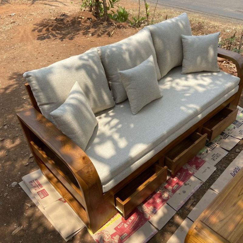 Jual sofa laci minimalis sofa ruang tamu kayu jati 3 seater | Shopee ...