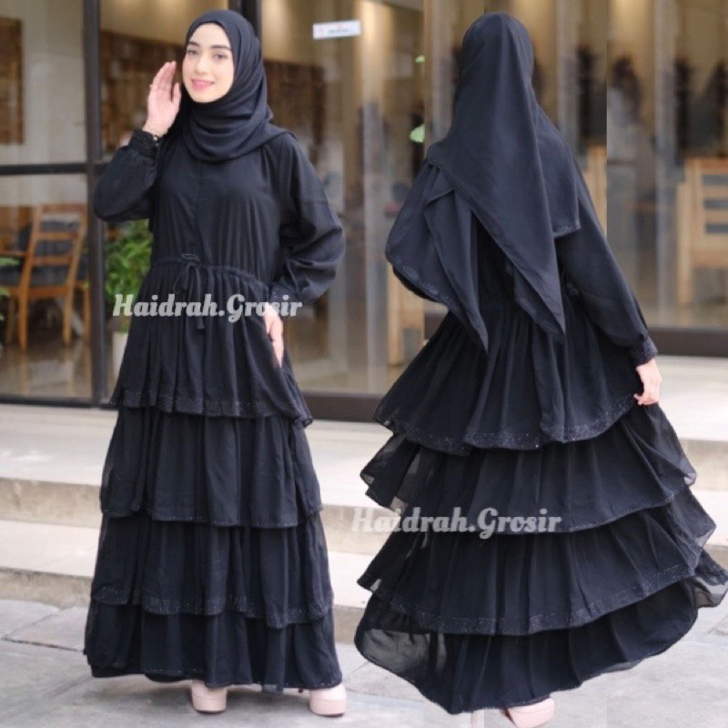 Jual Abaya Polos Gamis Hitam Rempel susun Baju syar i Dress mewah ...