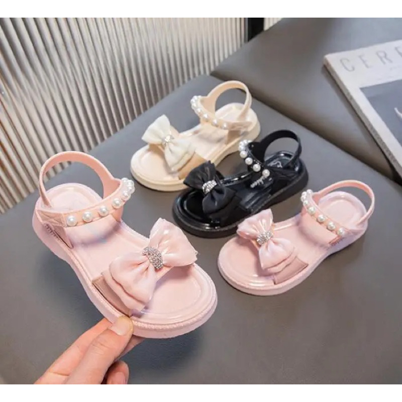 Jual (2-10 TH) Sepatu Sandal Pesta Anak Perempuan Pita Pink Krem Hitam ...
