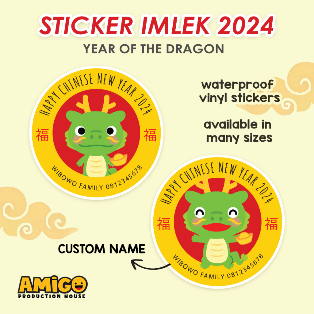 Jual Sticker Imlek Packaging chinese happy new year 2024 lucu toples ...
