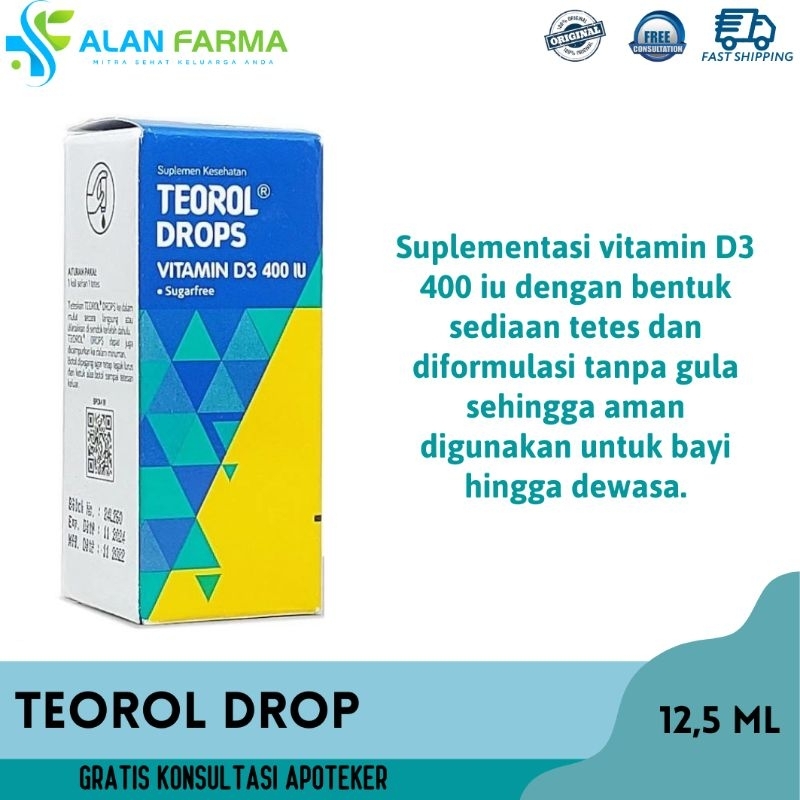Jual Teorol Drop Sugar Free 12,5 mL | Teorol Tetes | Vitamin D3 400 iu ...