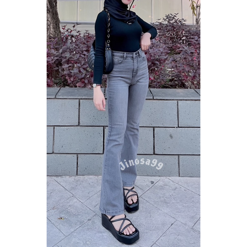 Jual High Waist Jeans Streach Wanita Cutbray || Korean Style Straight Loose Cutbray Wanita ...