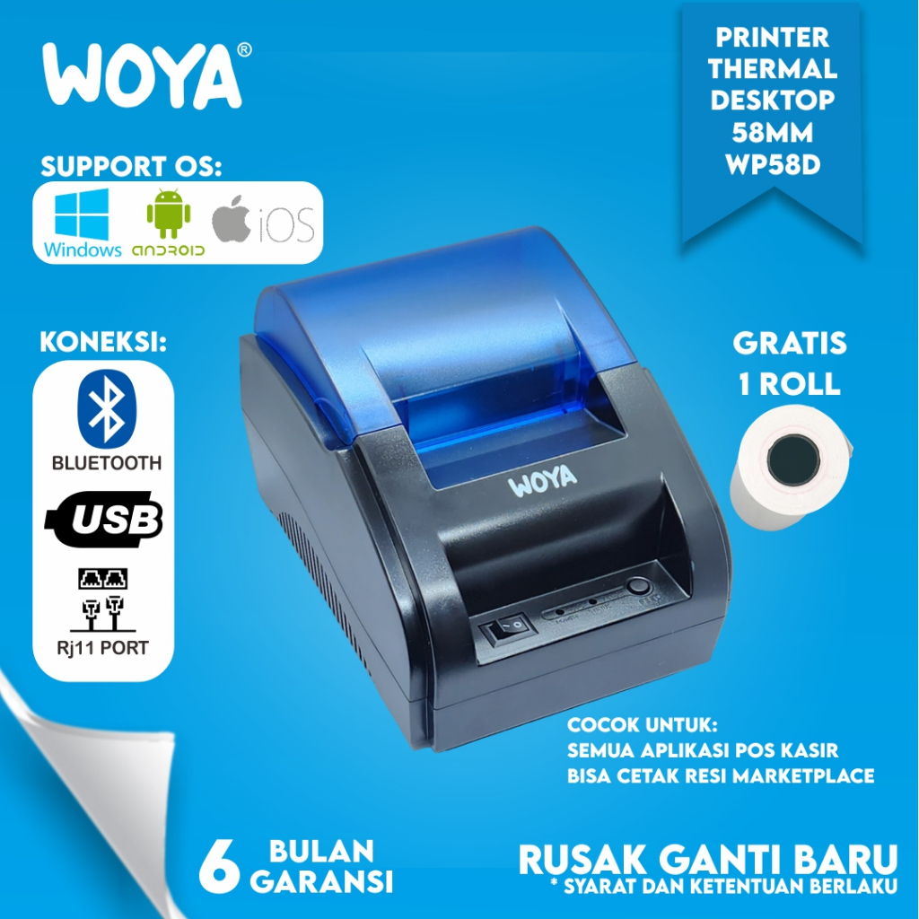 Jual WOYA PRINTER BLUETOOTH DESKTOP THERMAL KASIR 58MM WOYA WP58D - KASIR RJ11 RPP02 CETAK RESI ...