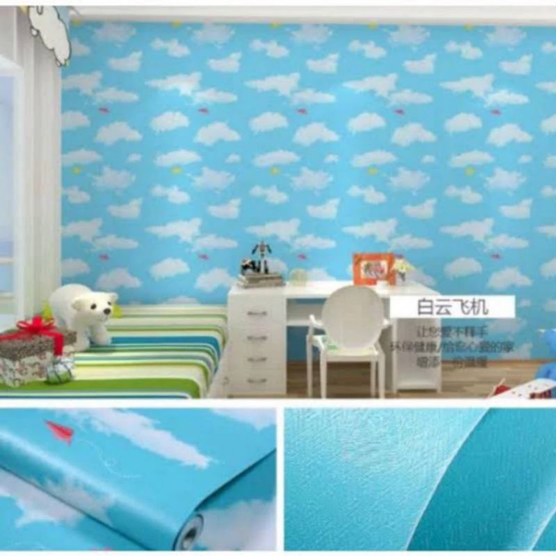 Jual Wallpaper Sticker Dinding Karakter Awan Pesawat Terbang Dekorasi ...