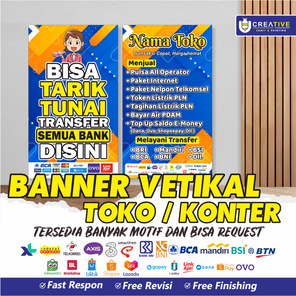 Jual Spanduk Banner Konter Vertikal / Hiasan Dinding Toko Konter ...