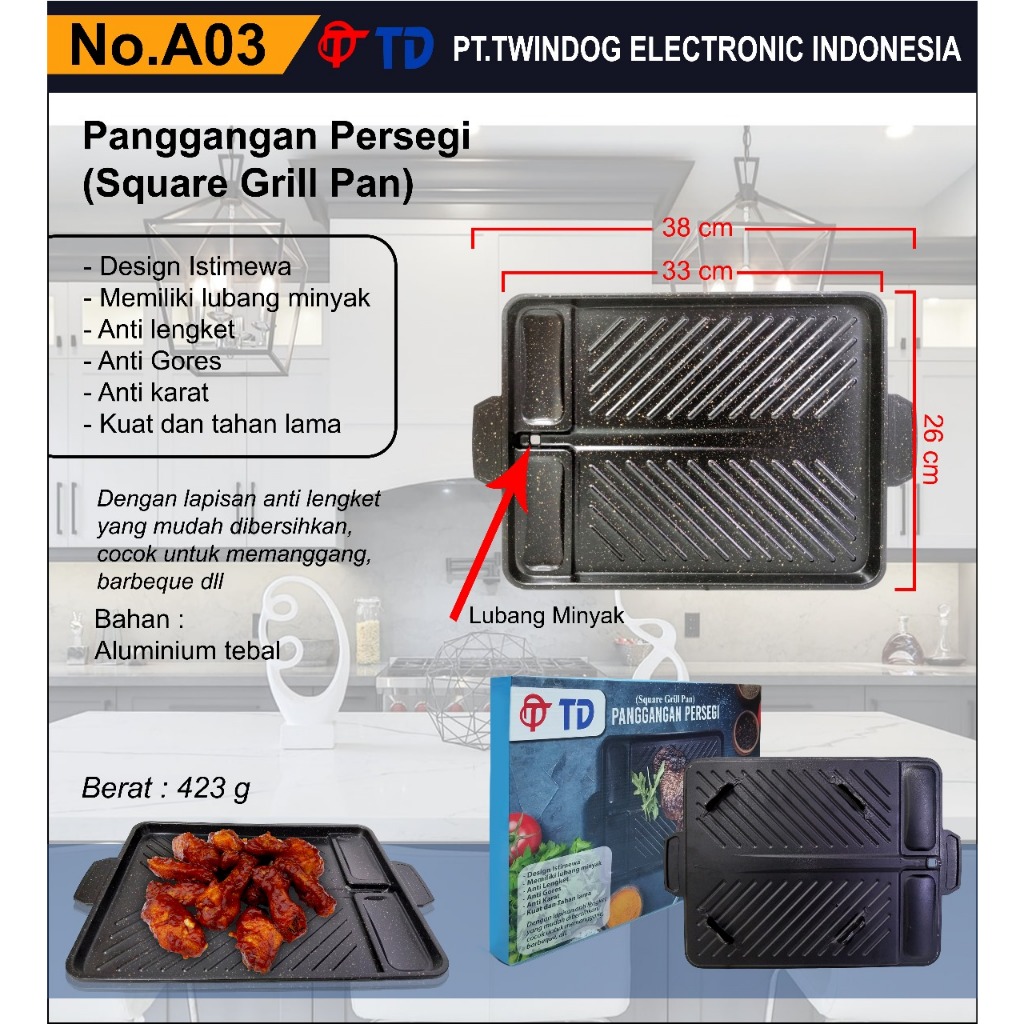 Jual (Square Grill Pan) PANGGANGAN PERSEGI TD | Shopee Indonesia
