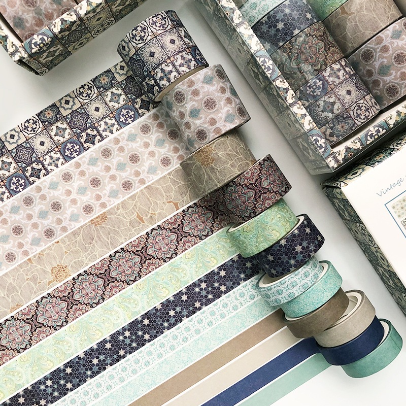Jual (READY) 12 ROLL WASHI TAPE MOSAIC TILES | motif jepang bronzing ...