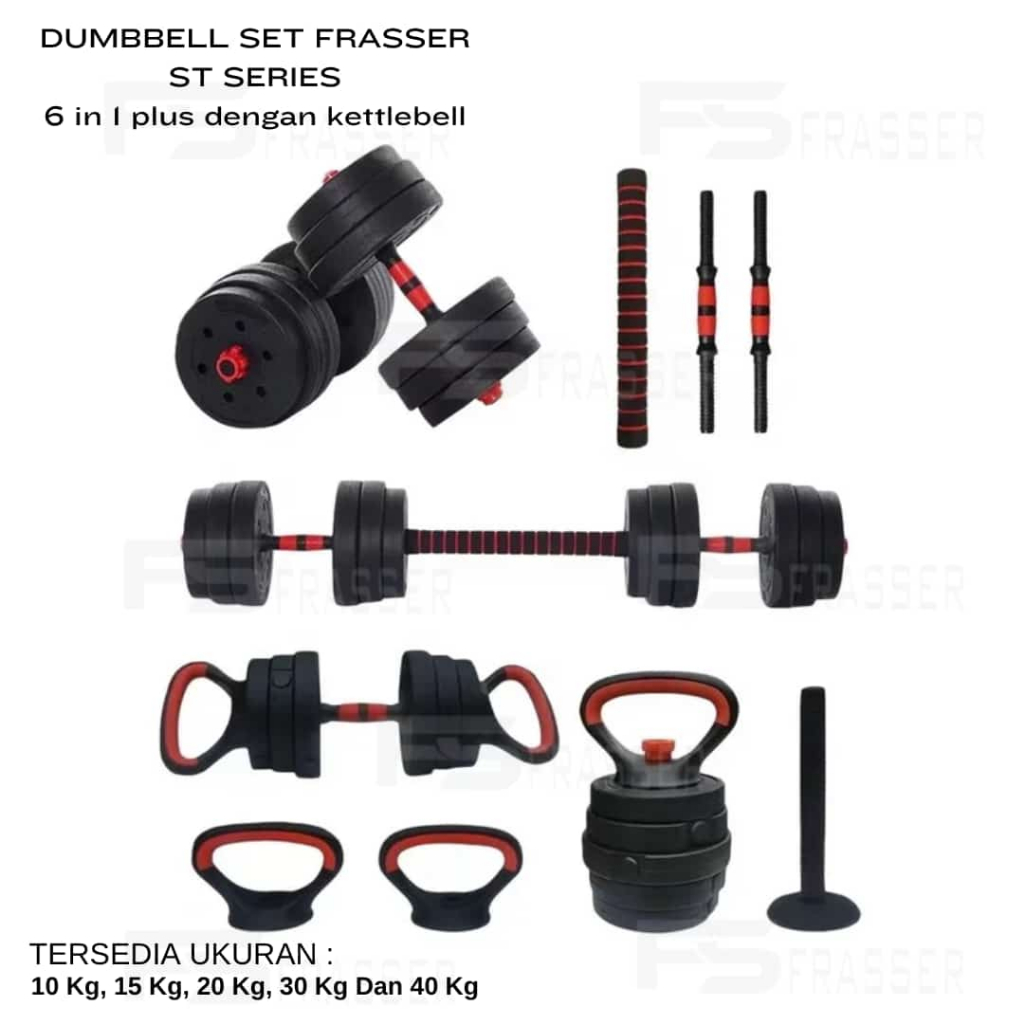 Jual Frasser Dumbbell Set Plus Kettlebell Fitness Equipment 6 in 1 Peralatan Fitness 40 Kg Bisa ...