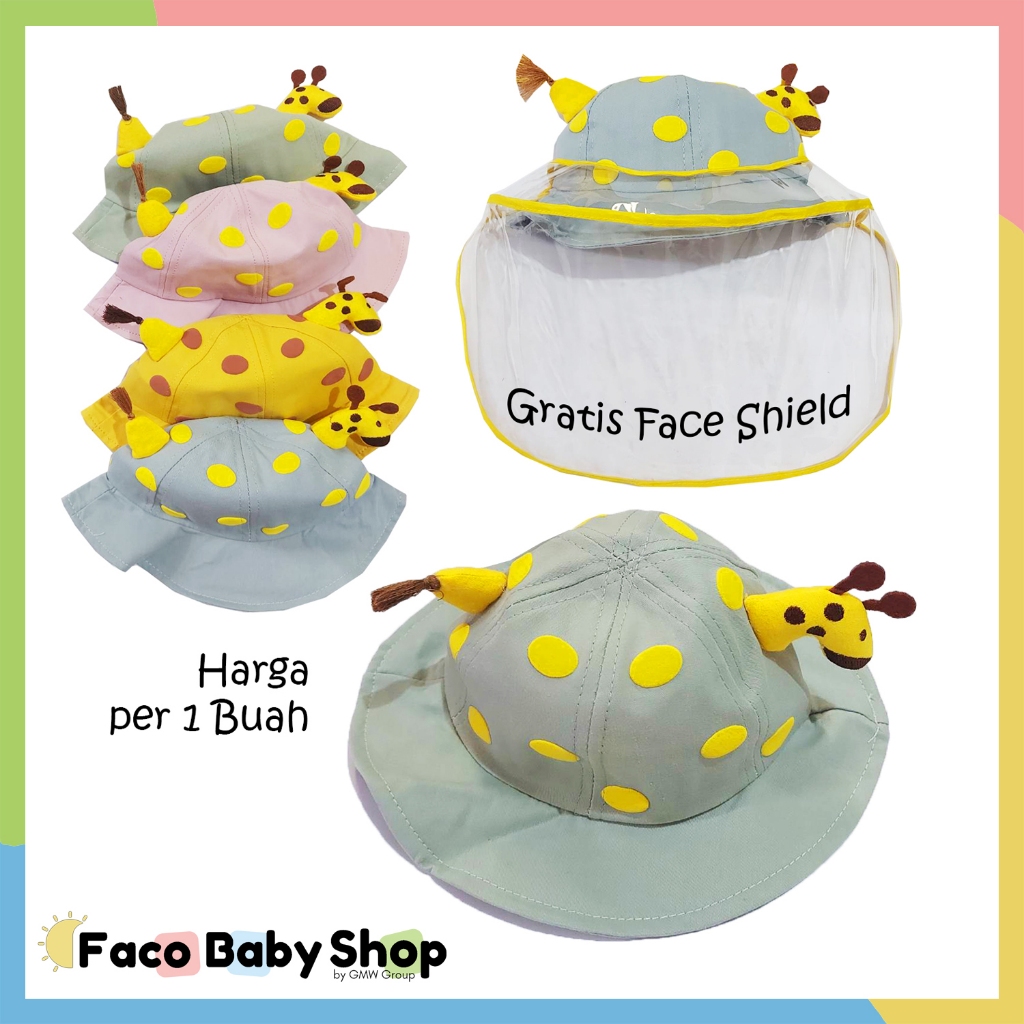 Jual B260 Topi Bayi Baby Hat Bundar + Face Shield Lucu Motif Jerapah ...