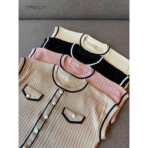 Jual TREDY - ZOEY BUTTON VEST | KOREAN KNIT TWEED VEST CROP TOP | BUTTON KNIT VEST SLEEVELESS ...