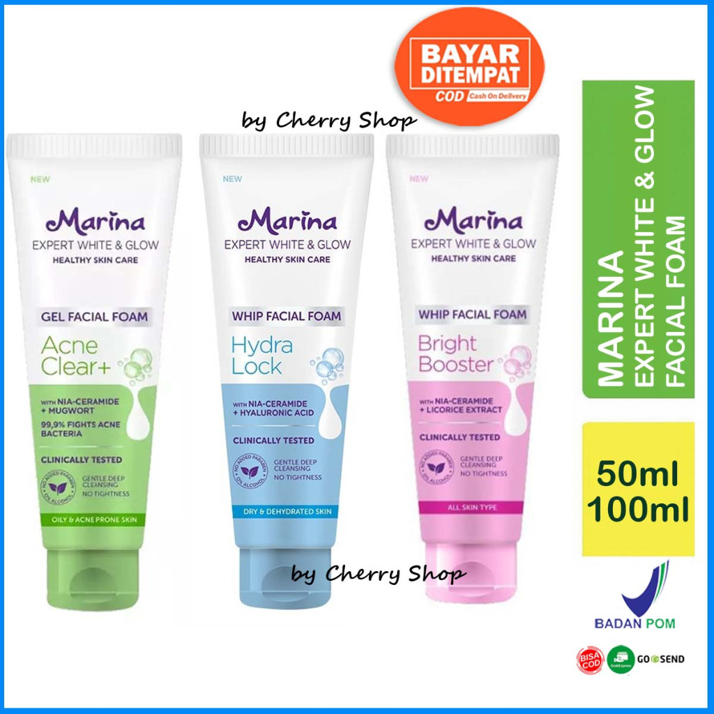 Jual [50ML | 100ML | BPOM] MARINA UV White Facial Foam 50ml 100ml ...
