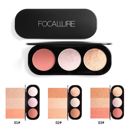 Jual FOCALLURE 3 Colors Blush & Highlighter Palette Face Highlighter ...