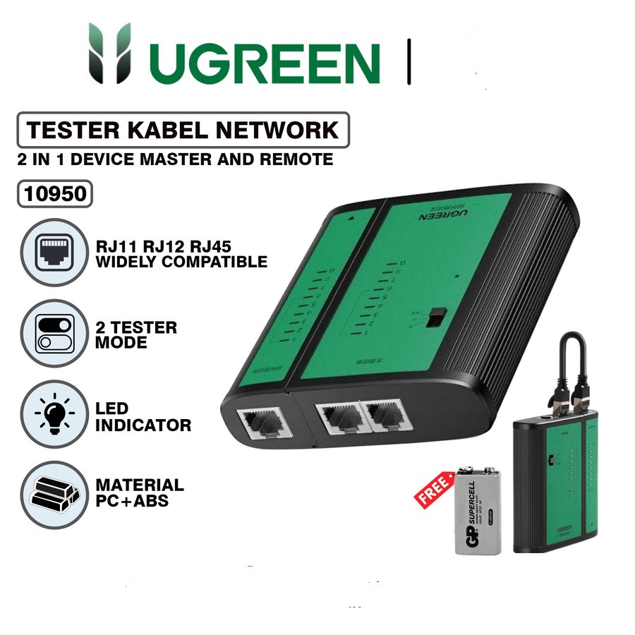 Jual UGREEN LAN Tester Alat Penguji Kabel LAN RJ45 Ethernet RJ11 ...