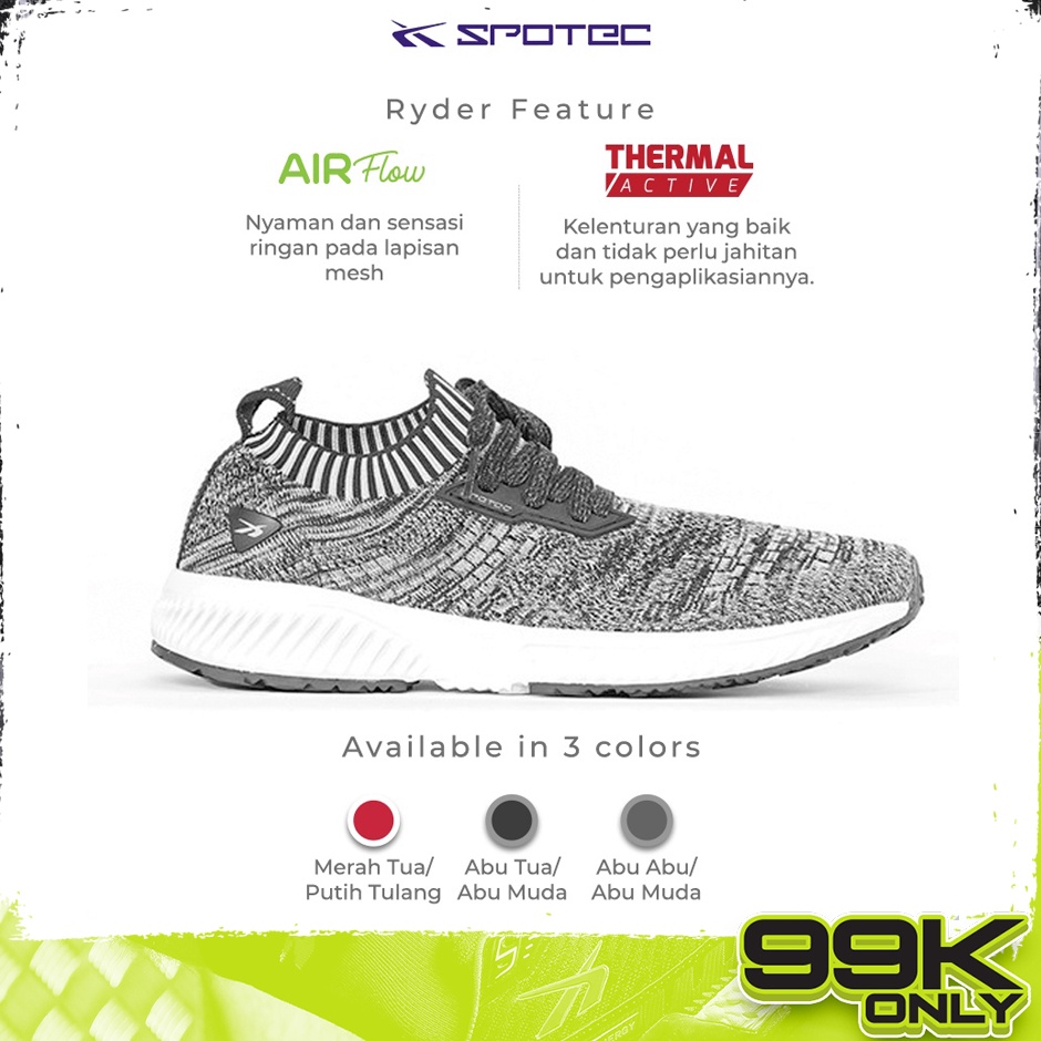 Jual Diskon SPOTEC Sepatu Running Ryder Abu-Abu - Abu-Abu Muda Harga ...